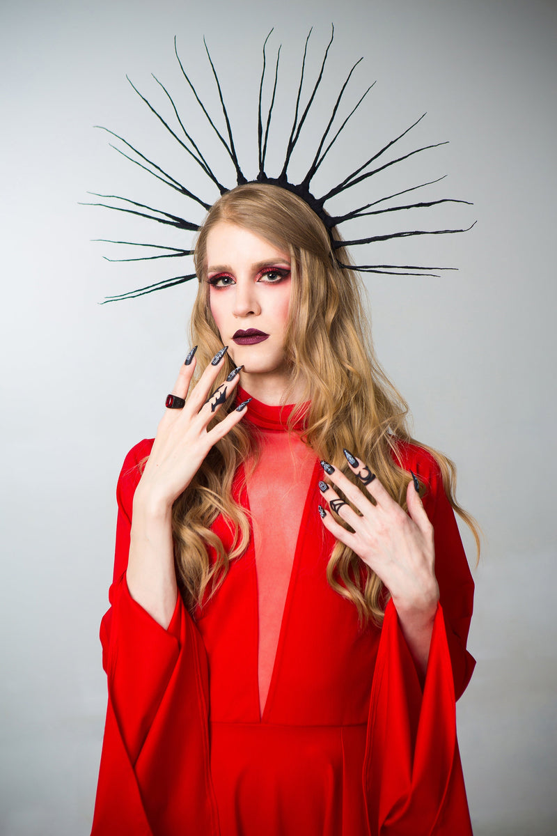 Evil Queen Halloween Costume Deep V Neck Black Gothic Wedding Dress ...