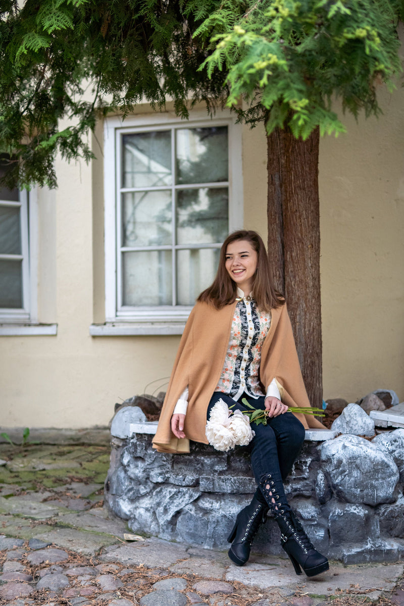 Hoodless short cape with arm slits Elegant Victorian cloak Renaissance ...