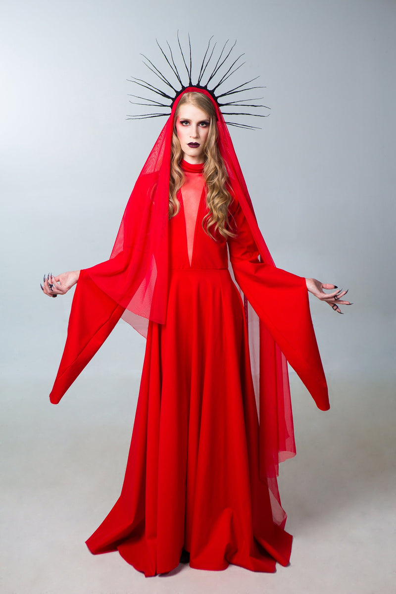 Evil Queen Halloween Costume Deep V Neck Black Gothic Wedding Dress ...