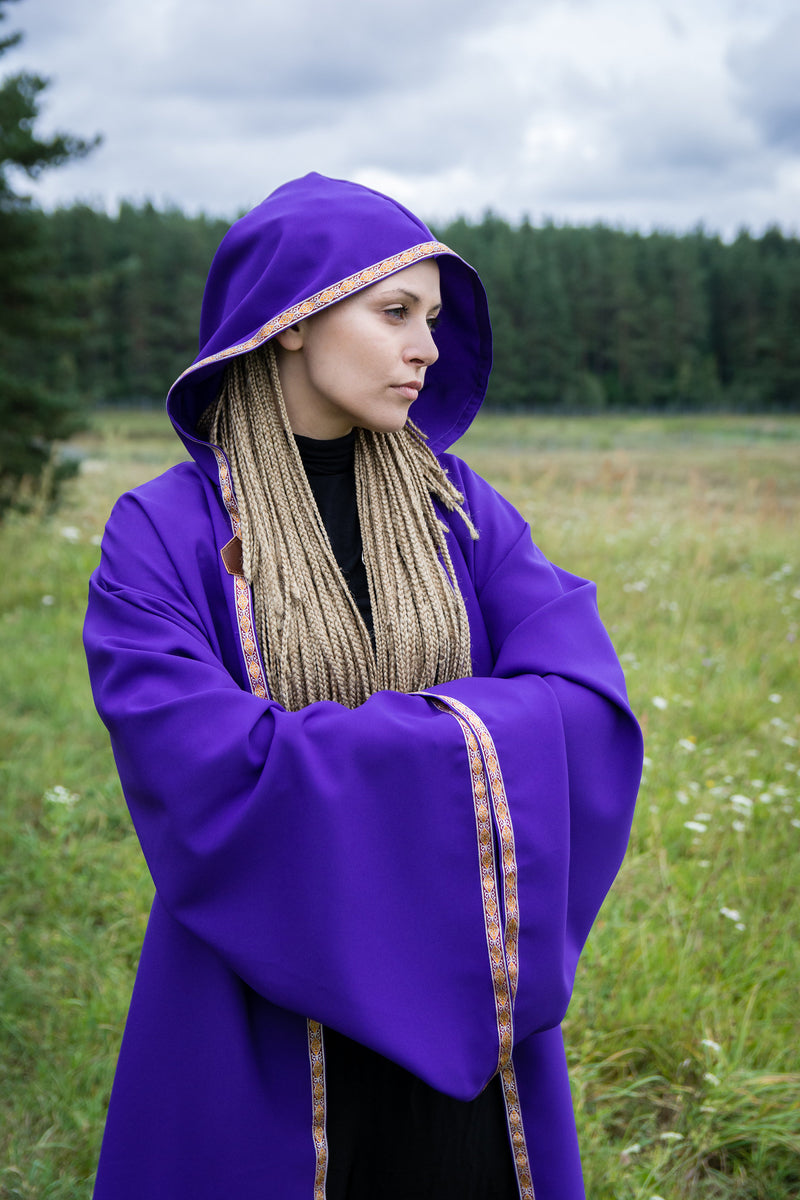 Wizard hooded mantle mage sleeved cloak sorcerer robe witch cosplay la ...